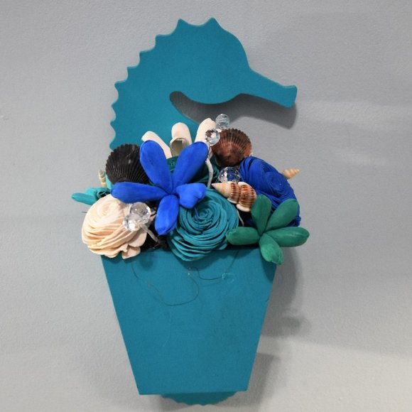 Accents | Oceanbeach Theme Wall Hanging Seahorse Planter With Sola Wood ...